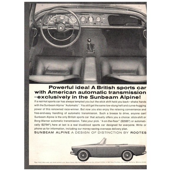 Sunbeam | Art | 964 Sunbeam Alpine Convertible By Rootes Cockpit ...